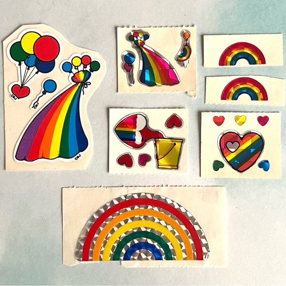 Design | Vintage 8s Rainbow Sticker Lot With Hearts And Balloons | Poshmark
